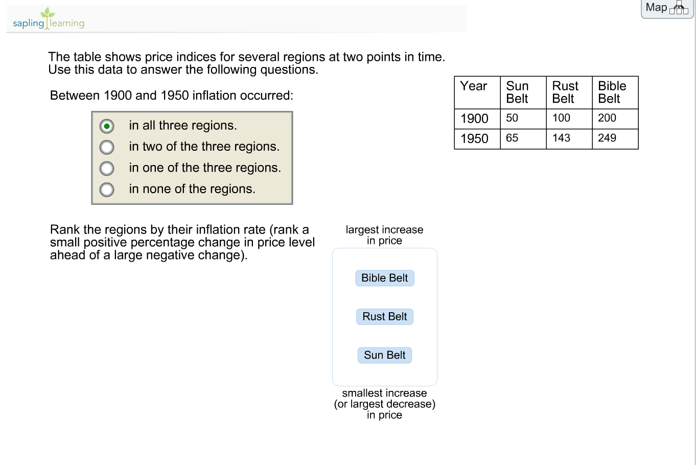 Solved The table shows price indices for several regions at | Chegg.com