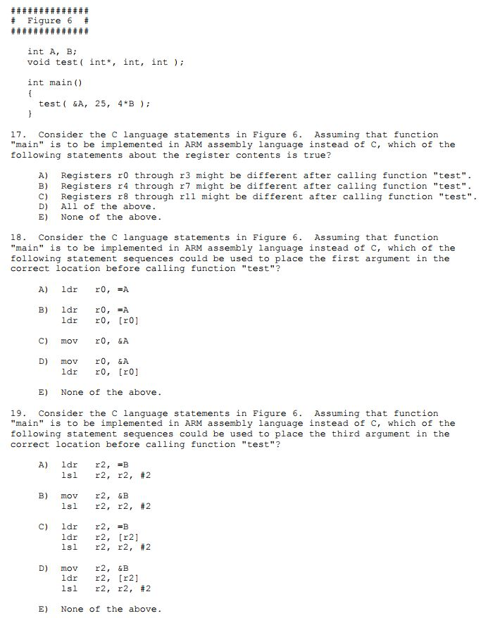 Solved Figure 6 # int A, B void test( int*, int, int ); int | Chegg.com