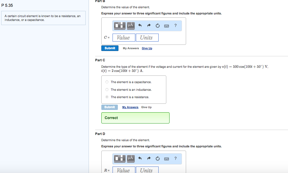 Solved Part B P 5.35 Determine the value of the element. | Chegg.com