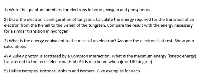Solved Write the quantum numbers for electrons in boron, | Chegg.com