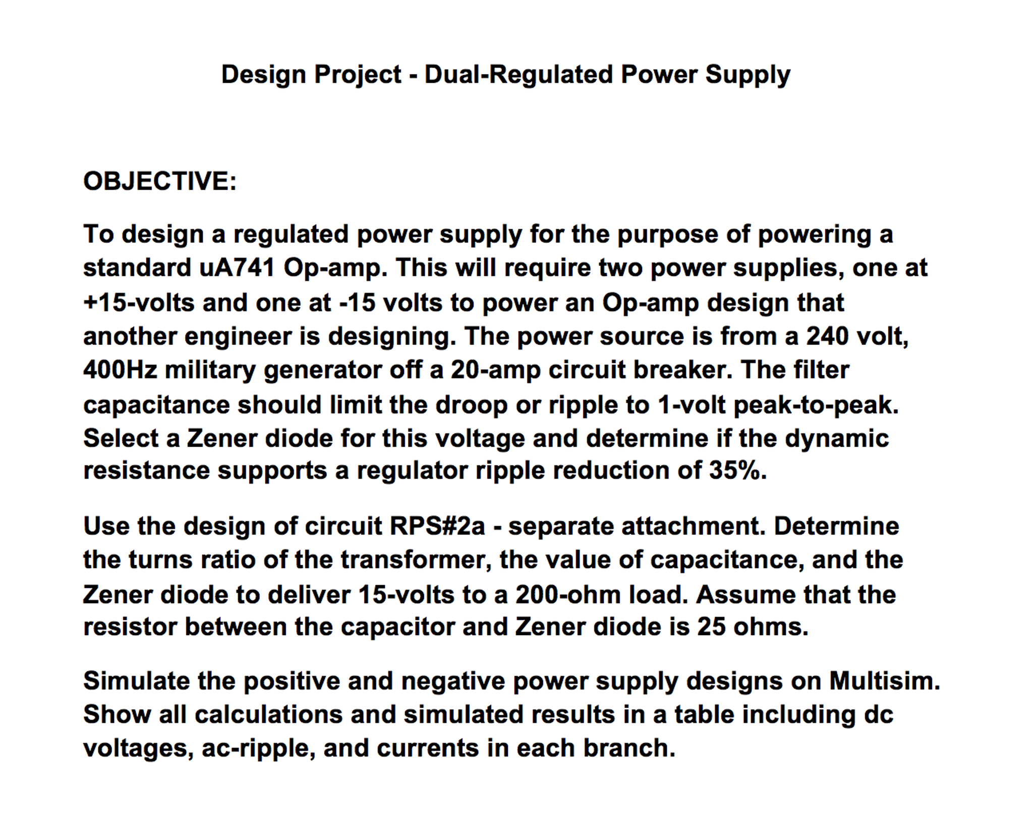 Design Project - Dual-Regulated Power Supply | Chegg.com