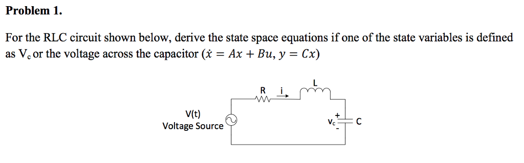 Solved Problem 1 For the RLC circuit shown below, derive the | Chegg.com