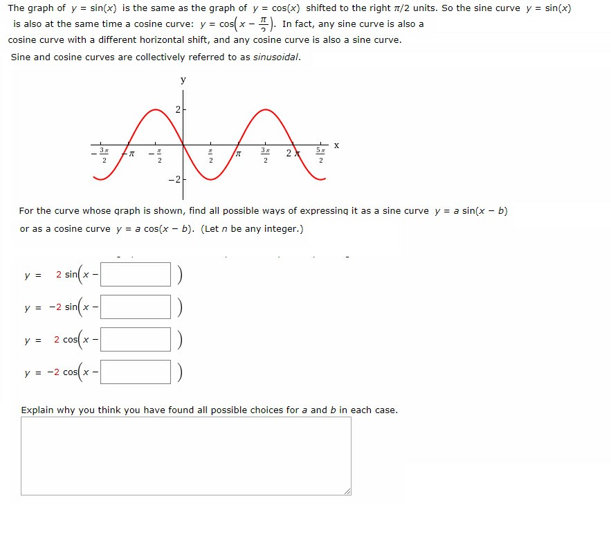 Solved The graph of y = sin(x) is the same as the graph of y | Chegg.com