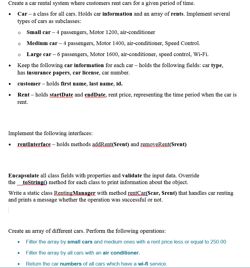 Create a car rental system where customers rent cars | Chegg.com