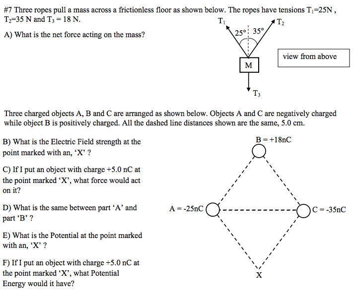 Solved Three ropes pull a mass across a frictionless floor | Chegg.com