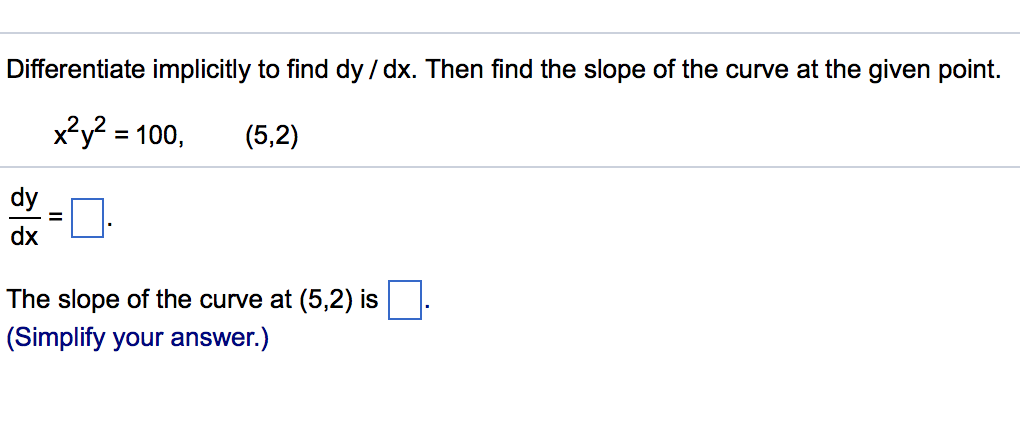 Solved Differentiate implicitly to find dy /dx. Then find | Chegg.com