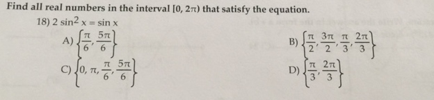 Solved Find all real numbers in the interval [0, 2pi] that | Chegg.com