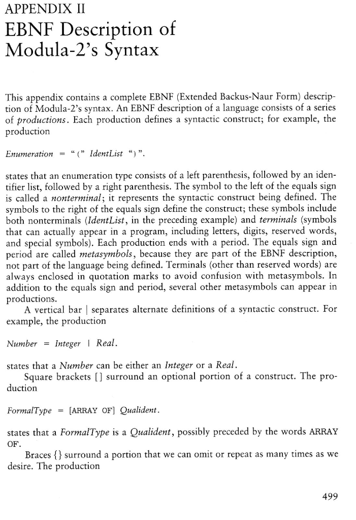 Solved Use the EBNF description of the Modula-2 language | Chegg.com