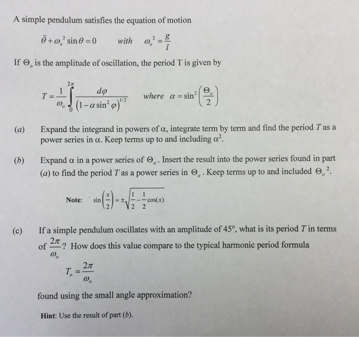 Solved A simple pendulum satisfies the equation of motion | Chegg.com