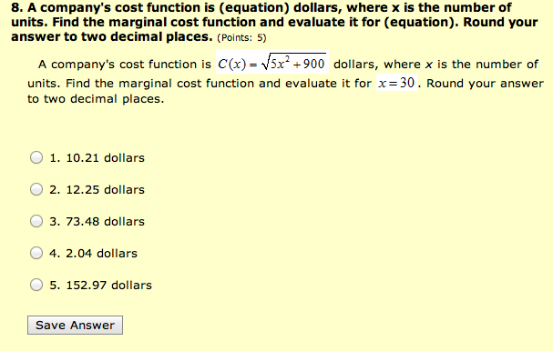 Solved A company's cost function is (equation) dollars, | Chegg.com