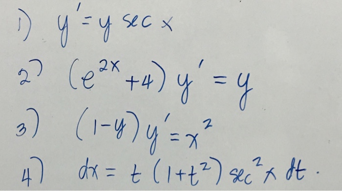 Solved y^1 = y sec x (e^2x + 4) y^1 = y (1 - y) y^1 = x^2 | Chegg.com Solved y^1 = y sec x (e^2x + 4) y^1 = y (1 - y) y^1 = x^2 | Chegg.com