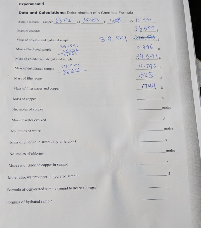 Solved Experiment 4 Data and Calculations: Determination of | Chegg.com
