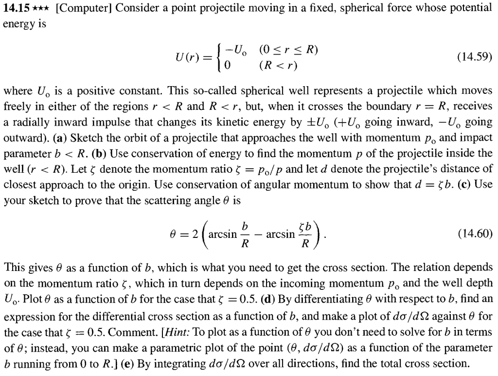Solved 14.15 ★★★ [Computer! Consider a point projectile | Chegg.com