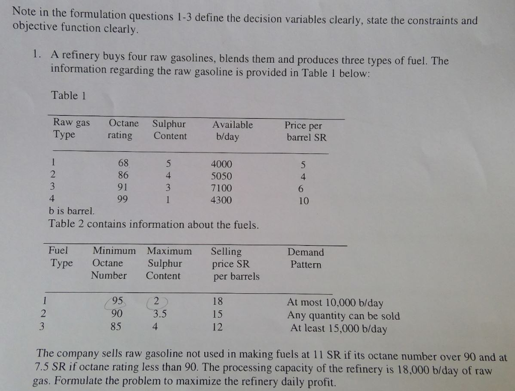 Solved Note In The Objective Function Clearly Formulation