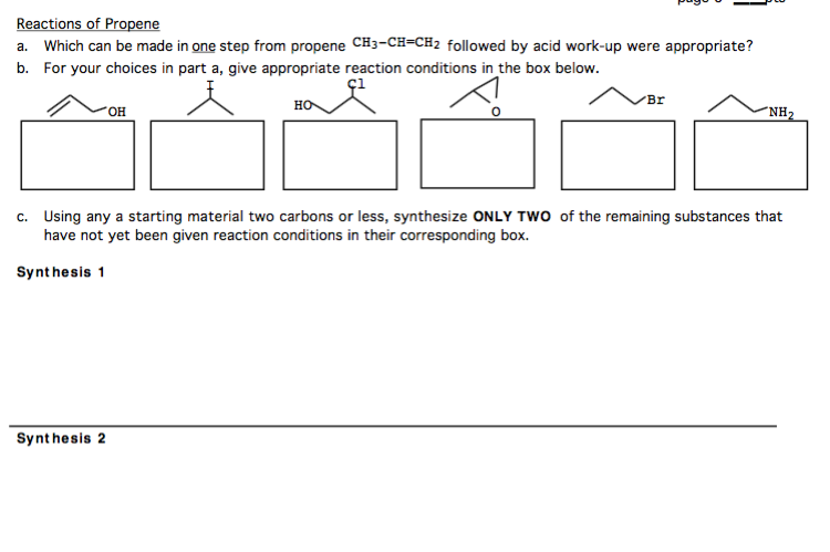 Solved Reactions of Propene a) Which can be made in ONE | Chegg.com