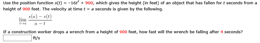 Solved Use the position function s(t)16t 900, which gives | Chegg.com