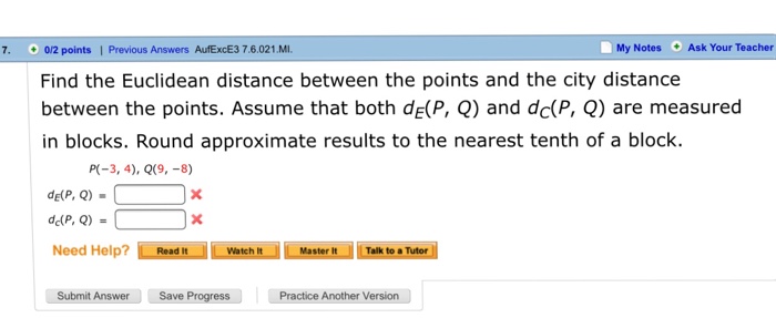 Solved Find the Euclidean distance between the points and | Chegg.com