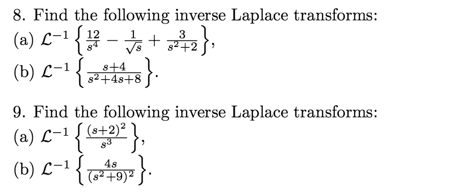 Solved Find the following inverse Laplace transforms: | Chegg.com
