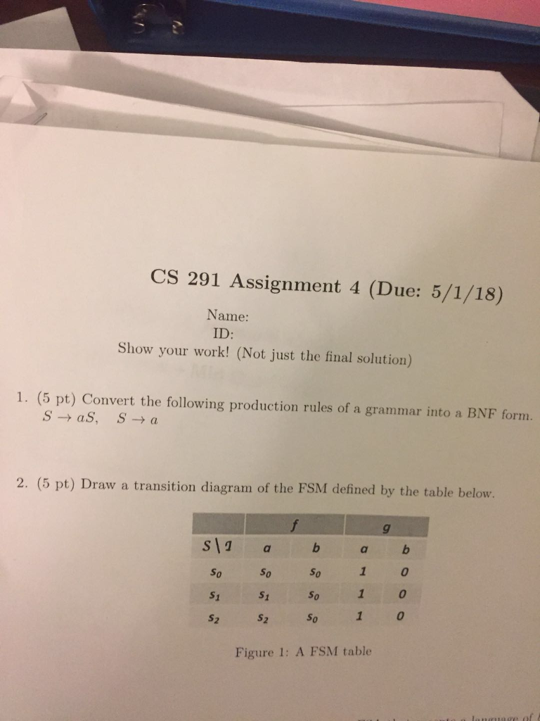 Solved CS 291 Assignment 4 (Due: 5/1/18) Name: ID: Show your | Chegg.com