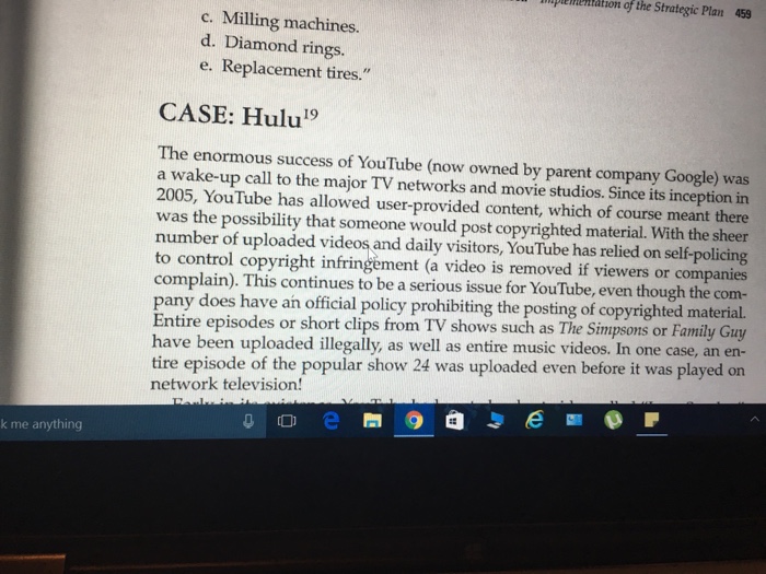Solved plementation of the Strategic Plan 459 c. Milling | Chegg.com