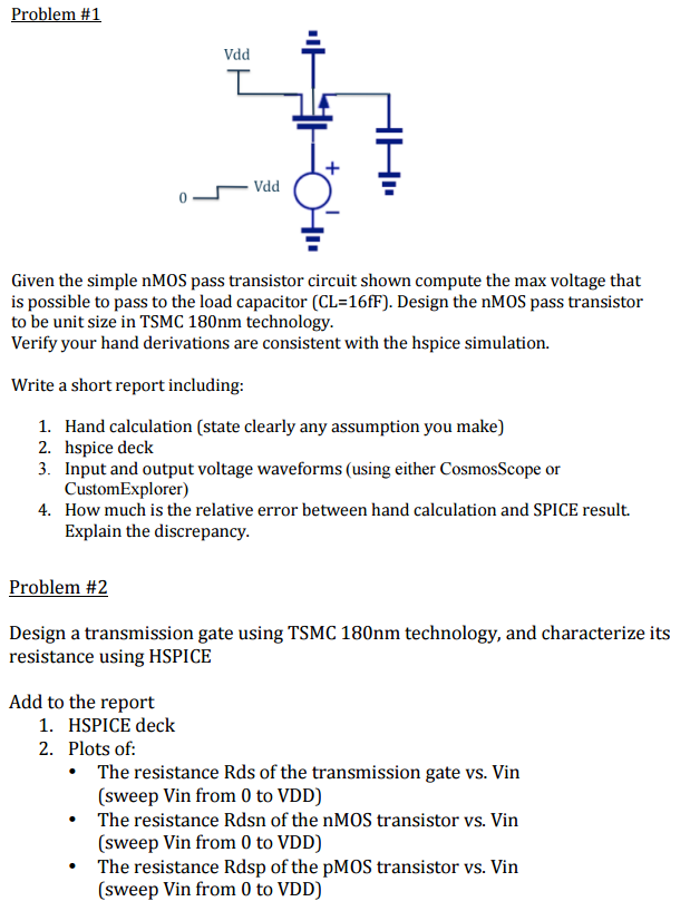 Given the simple nMOS pass transistor circuit shown | Chegg.com