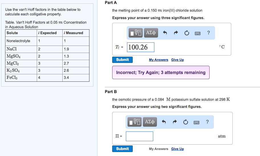 Solved Use the van't Hoff factors in the table below to | Chegg.com