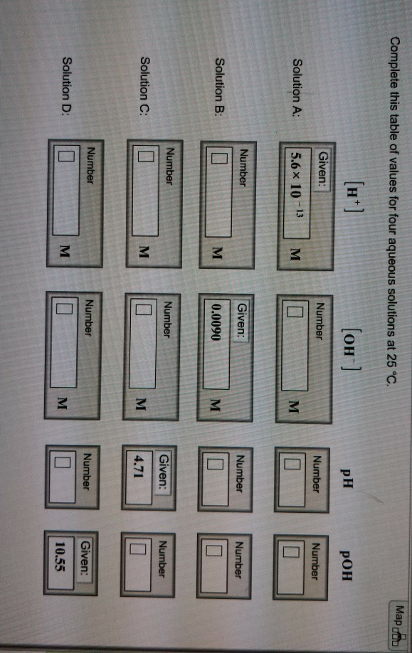 Solved Map Complete this table of values for four aqueous | Chegg.com