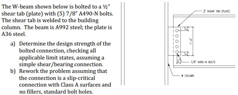 Solved The W-beam shown below is bolted to a shear tab | Chegg.com