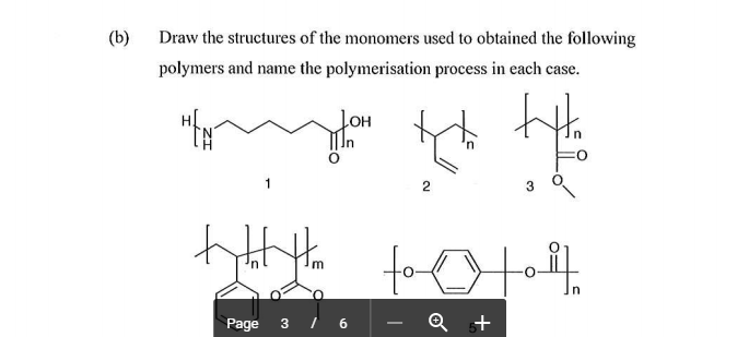 Solved (b) Draw the structures of the monomers used to | Chegg.com