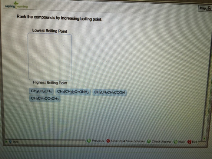 Solved rank the compounds by increasing boiling points. | Chegg.com