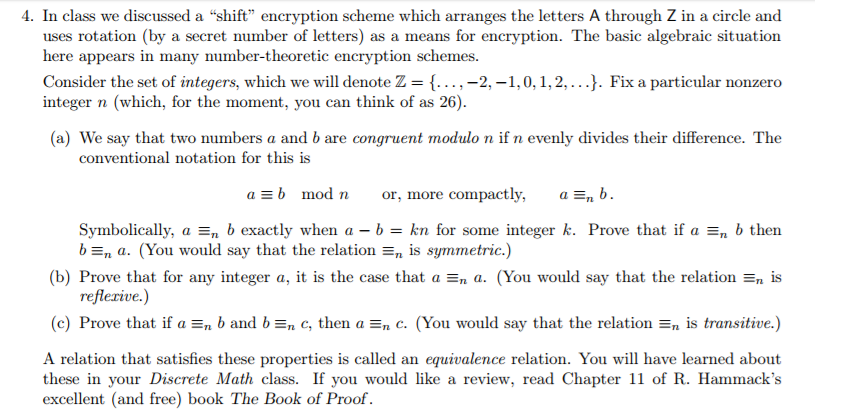 Solved 4. In class we diseused a shift encryption scheme | Chegg.com