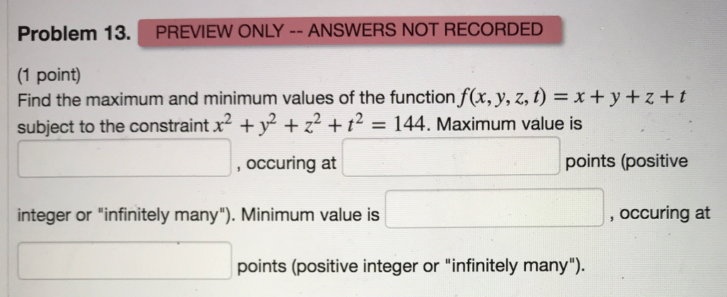 Solved Problem 13. PREVIEW ONLY -ANSWERS NOT RECORDED (1 | Chegg.com