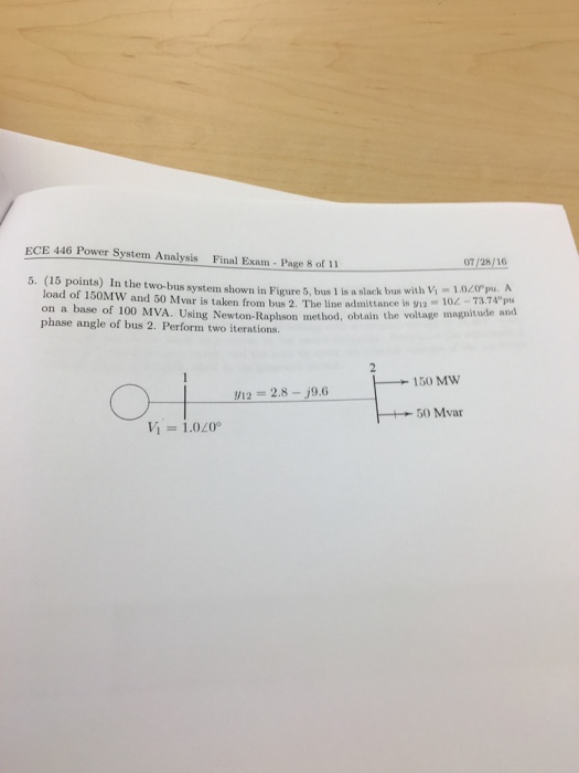 Solved In The Two Bus System Shown In Figure 5 Bus 1 Is A 