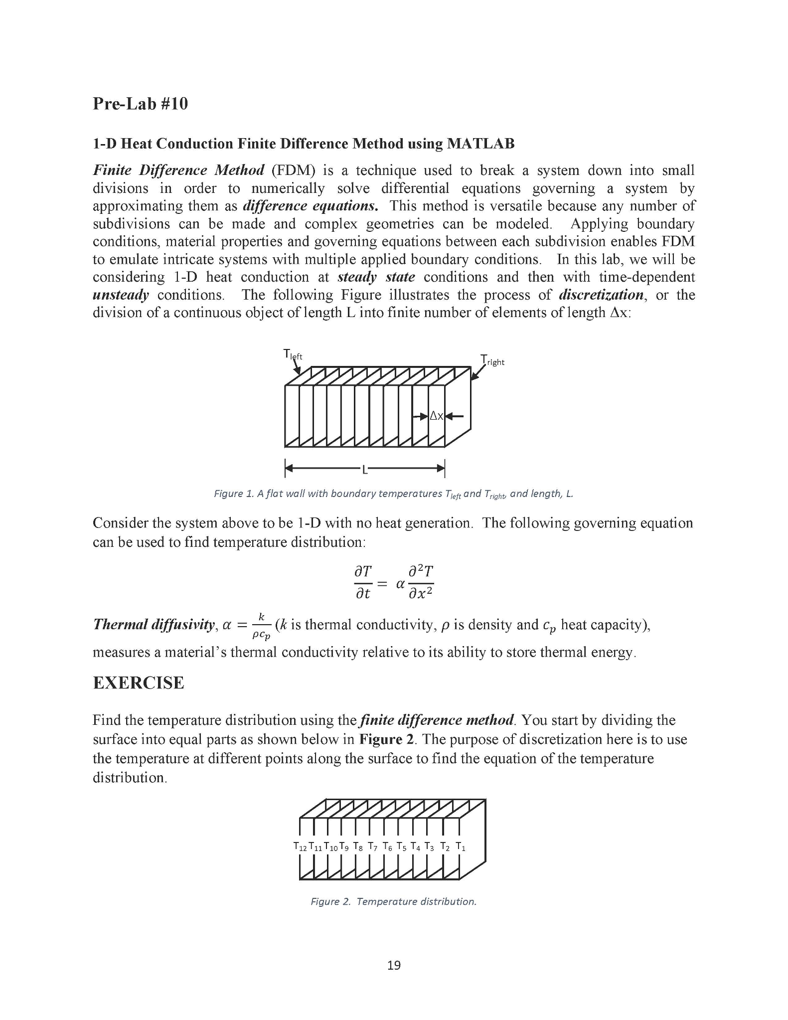 Pre-Lab #10 1-D Heat Conduction Finite Difference | Chegg.com