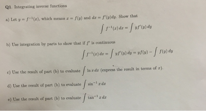 Solved Integrating inverse functions i Let y - f^_1(x), | Chegg.com