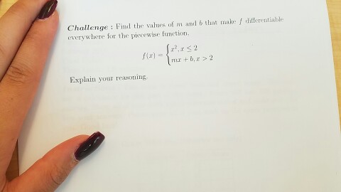 Solved Find the values of m and b that make f differentiable | Chegg.com