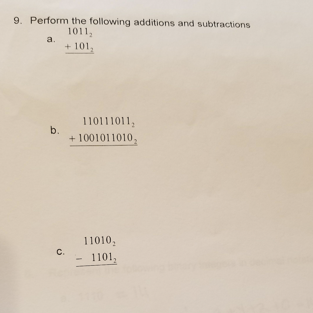 Solved 9. Perform the following additions and subtractions | Chegg.com