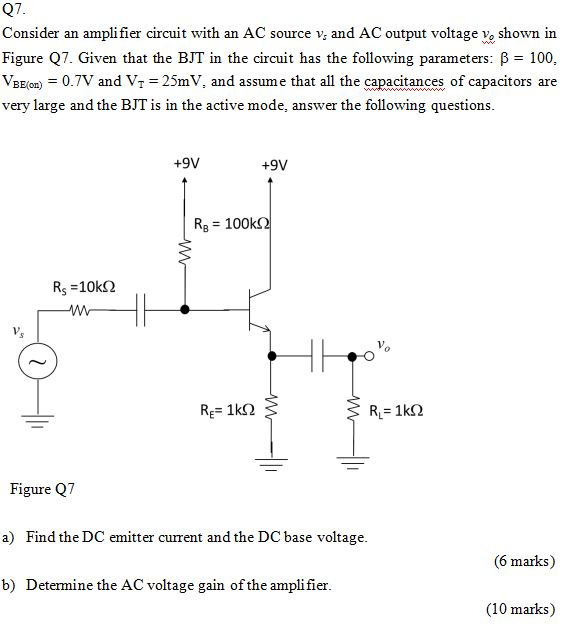 Solved Consider an amplifier circuit with an AC source v, | Chegg.com