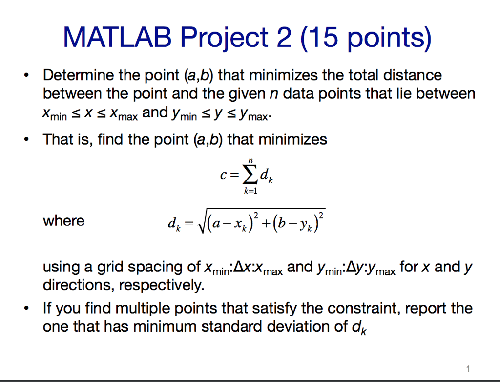 MATLAB Project 2 (15 points) Determine the point | Chegg.com