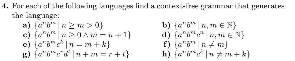Solved 4. For each of the following languages find a | Chegg.com