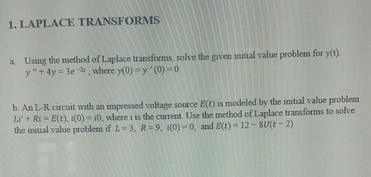 Solved Using the method of Laplace transforms, solve the | Chegg.com