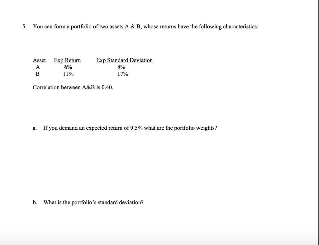 Solved 5 You Can Form A Portfolio Of Two Assets A B Chegg solved-5-you-can-form-a-portfolio-of-two-assets-a-b-chegg