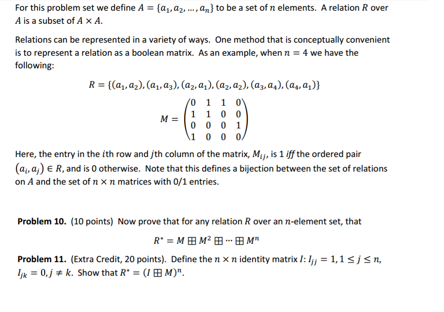For this problem set we define A = {a_1, a_2, ..., | Chegg.com