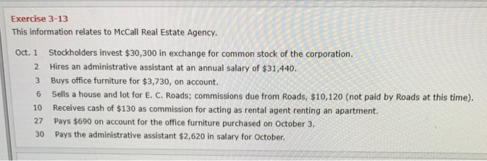 Solved Exercise 3-13 This information relates to McCall Real | Chegg.com