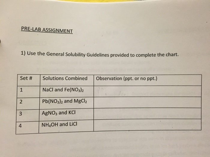 Solved Use the General Solubility Guidelines provided to | Chegg.com