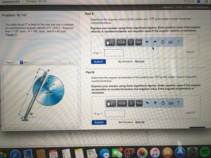Solved The slider block C is fixed to the disk that has a | Chegg.com