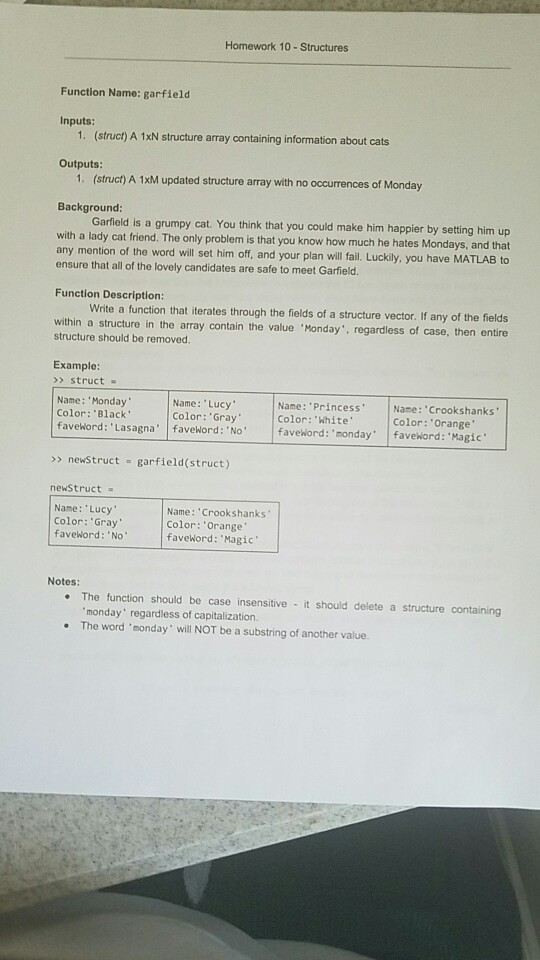 Solved Homework 10- Structures Function Name: garfield | Chegg.com