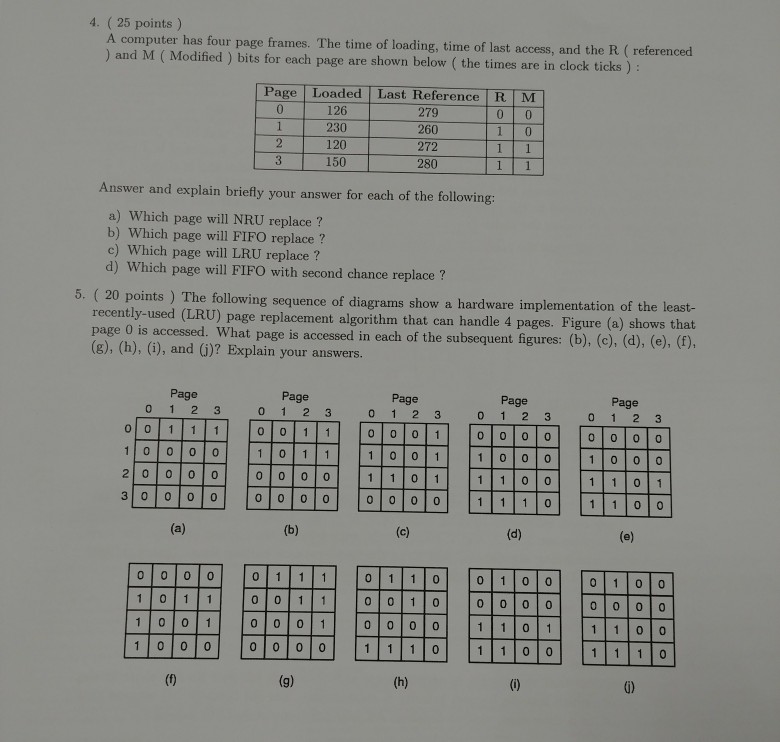 Solved 4. (25 points) A computer has four page frames. The | Chegg.com