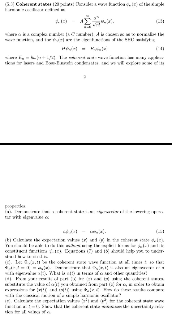 (53) Coherent states (20 points) Consider a wave | Chegg.com