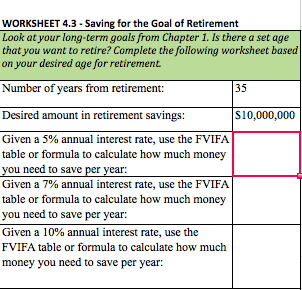 Solved WORKSHEET 4.3-Saving for the Goal of Retirement Look | Chegg.com